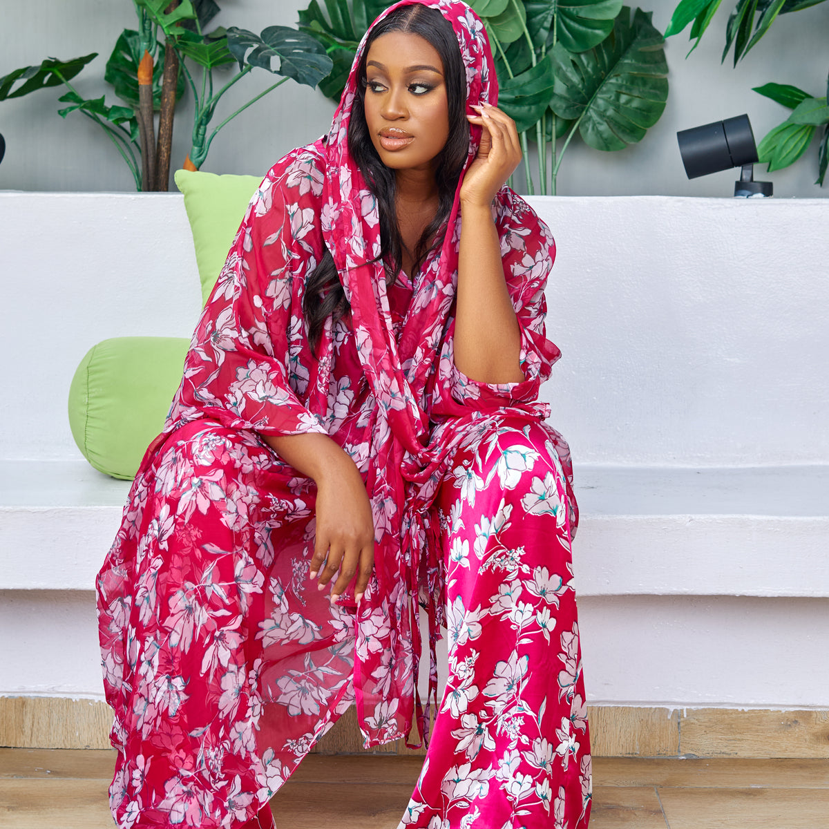 3pc Drawstring African Print Chiffon Kaftan top and Trouser Set - Jayi ...